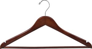 the great american hanger company wood suit hanger w/solid wood bar, box of 25 space saving 17 inch flat wooden hangers w/walnut finish & chrome swivel hook & notches for shirt dress or pants