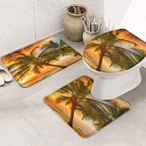 women trend 3 piece bath rugs set non-slip bathroom mats absorbent contour soft mat toilet lid cover bathroom decor set- ocean seascape tropical palm tree sunset 20"x32"+16"x18"+16"x20"