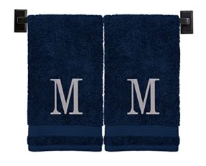 custom luxury towels monogrammed hand towels - set of 2 - genuine turkish cotton - oeko-tex certified - personalized towels - bathroom hand towels - embroidered silver thread modern monogram