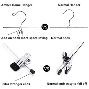 Amber Home 26 Pack Heavy Duty Add on Metal Pants Skirt Hangers, Stackable Add-on Metal Clothes Hangers with 2-Adjustable Clips, Cascading Clip Hangers Space Saving for Jeans, Slacks