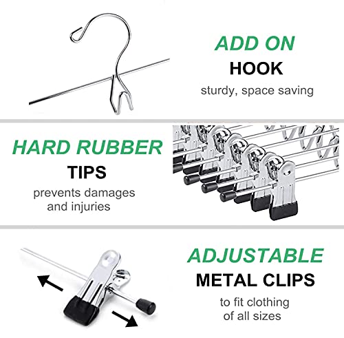 Amber Home 26 Pack Heavy Duty Add on Metal Pants Skirt Hangers, Stackable Add-on Metal Clothes Hangers with 2-Adjustable Clips, Cascading Clip Hangers Space Saving for Jeans, Slacks