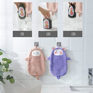 CHOOSE HOME 4 Pack Hanging Hand Towel Children Cartoon Towels Soft Coral Velvet Absorbent Dishcloth Ultra Absorbent Fast Drying Hang Towel for Kitchen Bathroom