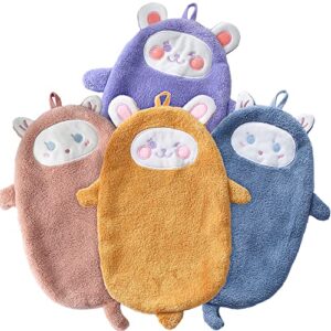 choose home 4 pack hanging hand towel children cartoon towels soft coral velvet absorbent dishcloth ultra absorbent fast drying hang towel for kitchen bathroom