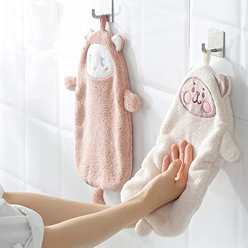 CHOOSE HOME 4 Pack Hanging Hand Towel Children Cartoon Towels Soft Coral Velvet Absorbent Dishcloth Ultra Absorbent Fast Drying Hang Towel for Kitchen Bathroom