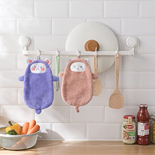 CHOOSE HOME 4 Pack Hanging Hand Towel Children Cartoon Towels Soft Coral Velvet Absorbent Dishcloth Ultra Absorbent Fast Drying Hang Towel for Kitchen Bathroom