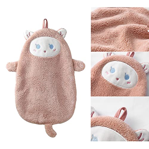 CHOOSE HOME 4 Pack Hanging Hand Towel Children Cartoon Towels Soft Coral Velvet Absorbent Dishcloth Ultra Absorbent Fast Drying Hang Towel for Kitchen Bathroom