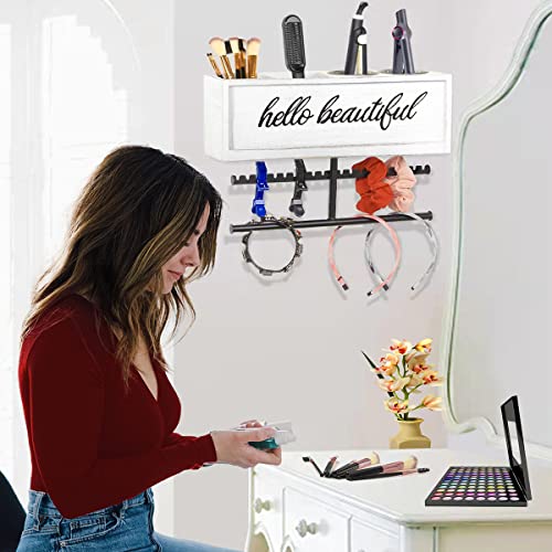 Rustic Hair Dryer Holder Wall Mounted,Hair Styling Tools & Accessories Organizer,Bathroom Supplies & hot Tools vanities Organizer Caddy,for Storage Flat Iron,Blow Dryer,Curling Iron,Headbands,Towel