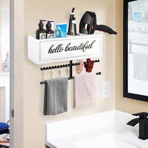 Rustic Hair Dryer Holder Wall Mounted,Hair Styling Tools & Accessories Organizer,Bathroom Supplies & hot Tools vanities Organizer Caddy,for Storage Flat Iron,Blow Dryer,Curling Iron,Headbands,Towel