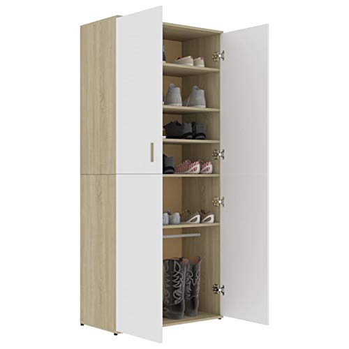 Gecheer Shoe Cabinet, Wooden Shoe Rack Shoe Storage Cabinet, Engineered Wood Shoe Shelves Organizer for Closet Hallway Bedroom Entryway White and Sonoma Oak 31.5"x15.4"x70.1"