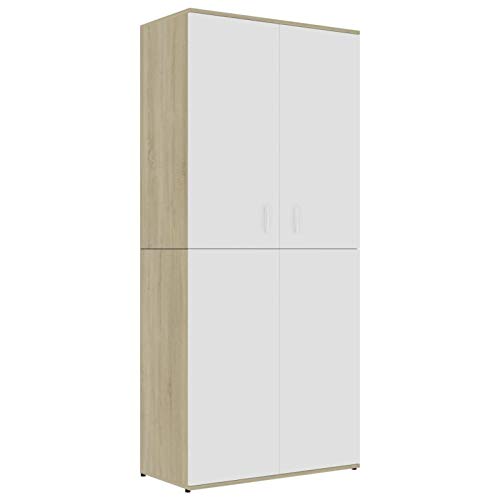 Gecheer Shoe Cabinet, Wooden Shoe Rack Shoe Storage Cabinet, Engineered Wood Shoe Shelves Organizer for Closet Hallway Bedroom Entryway White and Sonoma Oak 31.5"x15.4"x70.1"