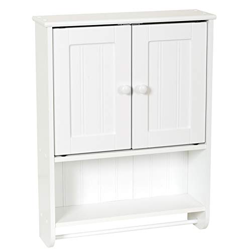 Zenna Home Cottage Bathroom Wall Cabinet, with 2 Shelves and 2 Doors, 19" W x 25.6" H, Storage Cabinet with Towel Bar, White