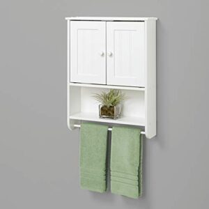 Zenna Home Cottage Bathroom Wall Cabinet, with 2 Shelves and 2 Doors, 19" W x 25.6" H, Storage Cabinet with Towel Bar, White