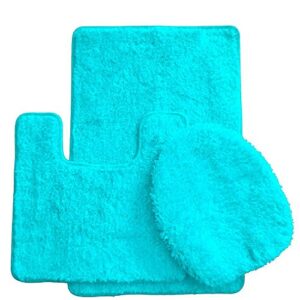 bh home & linen 3 piece luxury acrylic bath rugs set large 18" x 30 contour mat 18"x18" and lid. (turquoise),3pc solid luxury