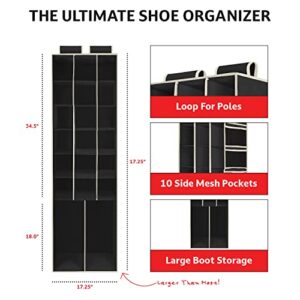 Tidy Zebra Extra Sturdy Hanging Shoe Shelves Holder 20 Shelf Shoes & Tall Boot Storage Pockets Shoe Rack Organizer for Bedroom Closet Kids Room Organization, Best 20 Cubby Shoe Storage Solution