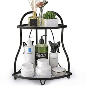 tamomic 2 tier corner bathroom sink organizer countertop shelves,vanity organizer trays shelf storage with decor butterfly,black