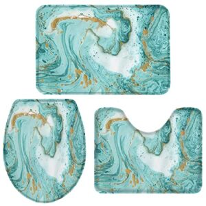 apular fashion 3 piece bath rugs set marble turquoise hazy stripes printed non slip ultra soft bathroom mats, u shape mat and toilet lid cover mat bath mats