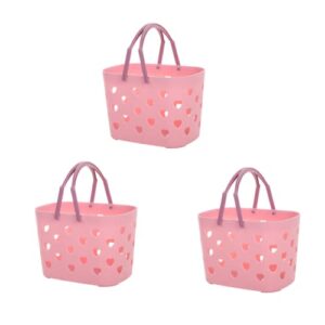 3pack portable shower caddy tote plastic storage basket，heart shaped bath basket storage basket with handle for bathroom, pantry, kitchen, college dorm