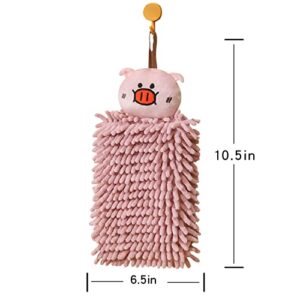 Juebm Hanging Hand Towels for Kitchen with Loop,Bathroom Hand Towels Hanging, Absorbent Microfiber Hand Drying Puff, Double-Sided Animal Thick Kids Hand Dry Towels(Pink)