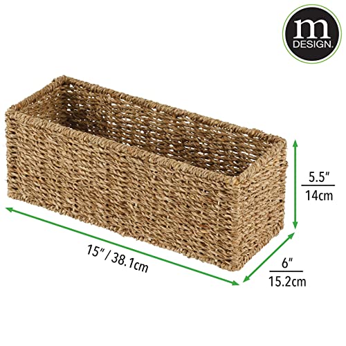 mDesign Small Natural Woven Seagrass Bathroom Toliet Roll Holder Storage Organizer Basket Bin; Use on Bathroom Countertop, Toilet Tank Top - Holds 3 Rolls of Toilet Paper - Natural/Tan