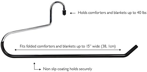 Blanket Hangers Set of 6 Heavy Duty Stainless Steel Hanger with Black Vinyl Nonslip Coating - Great for Closet Storage of Quilts, Comforters, Bedding, Table Cloths, Towels, Rugs and Sleeping Bags