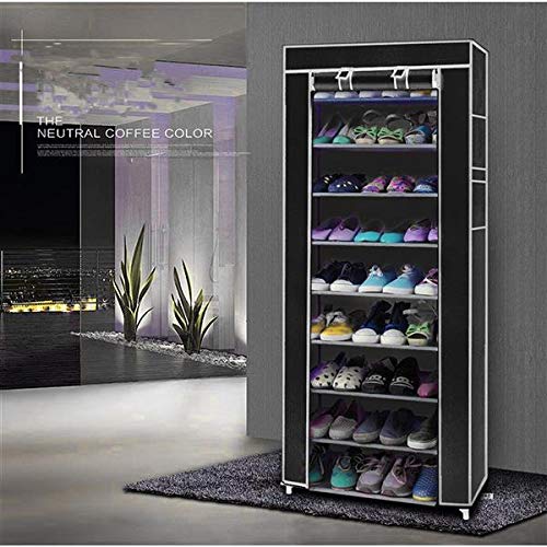 10 Tiers 9 Lattices Shoe Rack with Dustproof Cover Closet Shoe Storage Cabinet Organizer Non-Woven Fabric Shoe Rack Room-Saving Easy Assembled Shoe Shelf Organizer Closet for Home