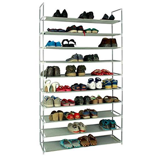 10 Tiers 9 Lattices Shoe Rack with Dustproof Cover Closet Shoe Storage Cabinet Organizer Non-Woven Fabric Shoe Rack Room-Saving Easy Assembled Shoe Shelf Organizer Closet for Home