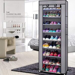 10 Tiers 9 Lattices Shoe Rack with Dustproof Cover Closet Shoe Storage Cabinet Organizer Non-Woven Fabric Shoe Rack Room-Saving Easy Assembled Shoe Shelf Organizer Closet for Home