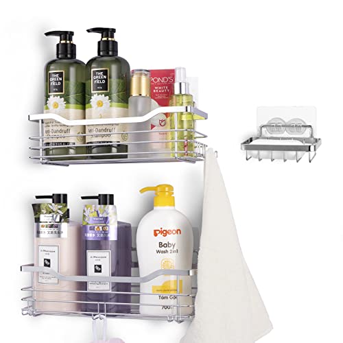 Lonelli 3 Pack Shower Caddy Bathroom Organizer Storage Shelves NO NAIL, NO DRILL SUS304 Stainless Rustproof Bathroom, Kitchen Organizers and Storage Shower Shelves With Razor Holders