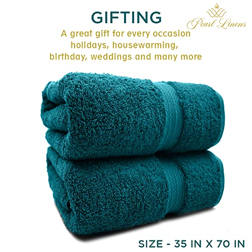 Pearl Linens Cotton Bath Sheet Pack of 2, Oversize Bath Towels Two Pack, Quick Dry, Absorbant, Super Soft Bath Sheet for Hotel, Spa | Teal Bath Sheet, Bath Towel 35 X 70 inches