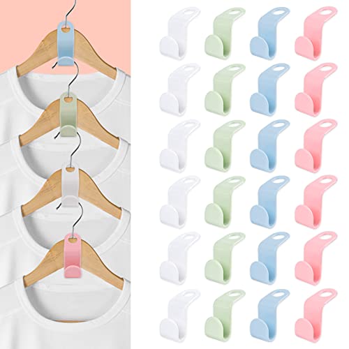 Clothes Hanger Connector Hooks,4 Colors Plastic Hanger Extender Hooks Heavy Duty Cascading Connection Hooks for Hangers Space Saving and Organizer Clothes Closets (24 PCS)