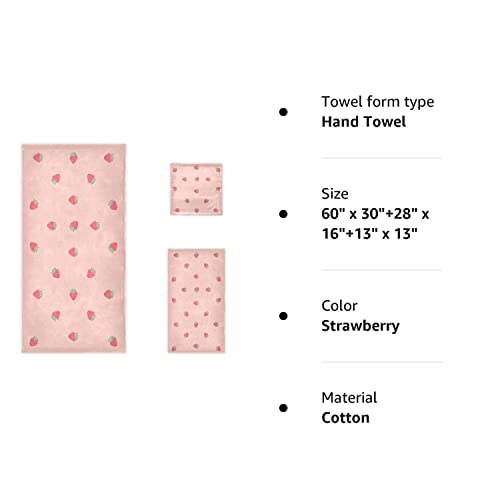 Naanle Beautiful Sweet Strawberry Pattern Soft Decorative Set of 3 Towels, 1 Bath Towel+1 Hand Towel+1 Washcloth, Multipurpose for Bathroom, Hotel, Gym, Spa and Beach(Pink)