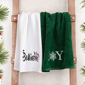 American Soft Linen Christmas Towels Bathroom Set, 2 Packed Embroidered Decorative 100% Turkish Cotton Hand Towels, Dish Towels for Decor Xmas, Joy-Believe