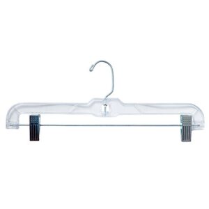 nahanco 600rclh plastic skirt/pant hanger with long metal swivel hook and pinch clips, heavy weight, 14", clear (pack of 100)