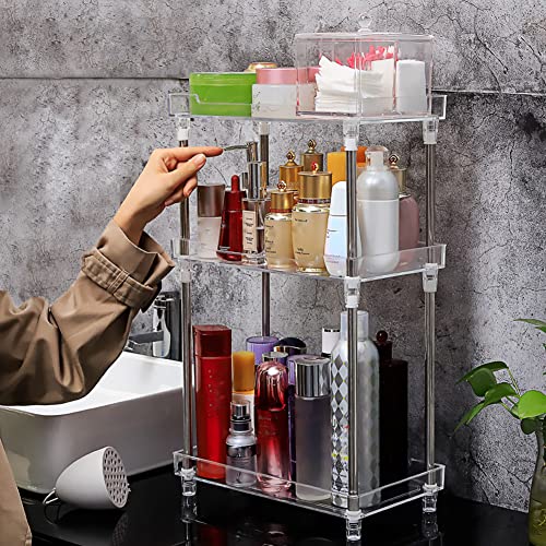 QIYUSHRY Bathroom Organizer Countertop Storage Clear 3 Tier Skincare Organizer Acrylic Corner Shelf Rack Stand for Makeup Cosmetic Perfume Vanity Tray Kitchen Living Room Supplies