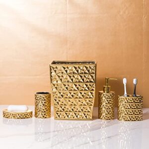 RXLVCKY Golden Trash can and Bathroom Accessories Set,5-Piece Ceramic Gift Set, Include Luxury Bath Sets Lotion Dispenser,Toothbrush Holder, Bathroom Tumblers, Soap Dish, Trash Can