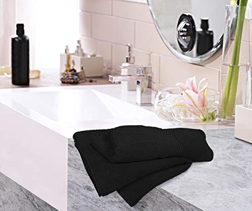 Utopia Towels Premium Bundle - Cotton Washcloths Black (12x12 inches) Pack of 24 with Black Hand Towels 600 GSM (16 x 28 inches), Pack of 6