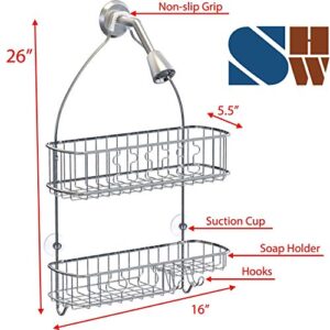 Simple Houseware Bathroom Hanging Shower Head Caddy Organizer + Multi-Functional 6 Slots Toothbrush Holder, Chrome