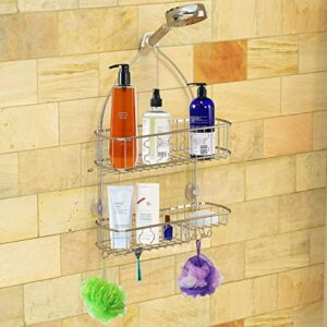 Simple Houseware Bathroom Hanging Shower Head Caddy Organizer + Multi-Functional 6 Slots Toothbrush Holder, Chrome