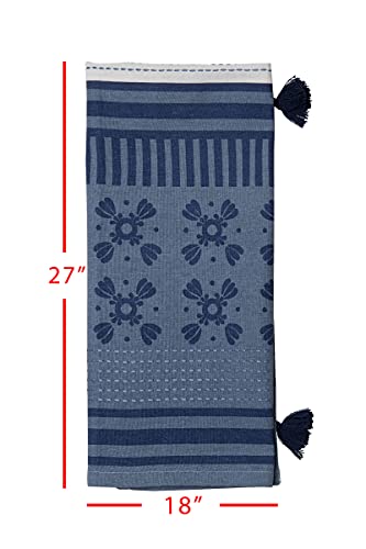 Foreside Home & Garden Blue Abstract Pattern 27 x 18 Inch Woven Cotton Kitchen Tea Towel with Hand Sewn Tassels