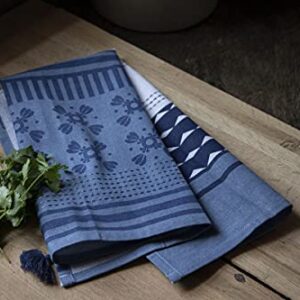 Foreside Home & Garden Blue Abstract Pattern 27 x 18 Inch Woven Cotton Kitchen Tea Towel with Hand Sewn Tassels