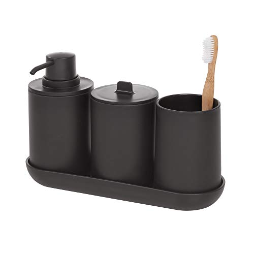 iDesign Cade Canister Bathroom Storage Jar with Lid for Bathroom, Vanity, Desk, Countertop, 3.14" x 3.14" x 5.09", Matte Black