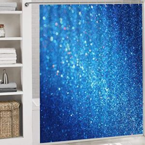 4PCS Blue Glitter Waterproof Shower Curtain Set with Non-Slip Rugs Toilet Lid Cover and Bath Mat Polyester Bathroom Curtain with Hooks 72"x72"