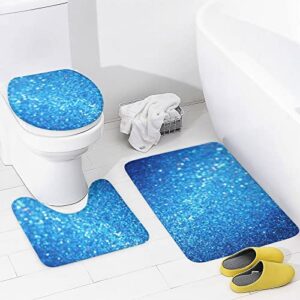 4PCS Blue Glitter Waterproof Shower Curtain Set with Non-Slip Rugs Toilet Lid Cover and Bath Mat Polyester Bathroom Curtain with Hooks 72"x72"