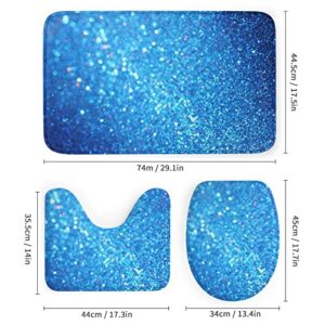 4PCS Blue Glitter Waterproof Shower Curtain Set with Non-Slip Rugs Toilet Lid Cover and Bath Mat Polyester Bathroom Curtain with Hooks 72"x72"