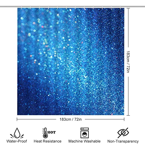 4PCS Blue Glitter Waterproof Shower Curtain Set with Non-Slip Rugs Toilet Lid Cover and Bath Mat Polyester Bathroom Curtain with Hooks 72"x72"