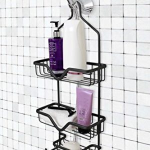 Splash Home Maui Aluminum Bathroom Organizer Shower Caddy, Hanging Head Two Shelf Plus Dish, Shower Rack Storage for Shampoo, Conditioner and Soap, Black