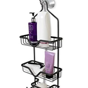 Splash Home Maui Aluminum Bathroom Organizer Shower Caddy, Hanging Head Two Shelf Plus Dish, Shower Rack Storage for Shampoo, Conditioner and Soap, Black