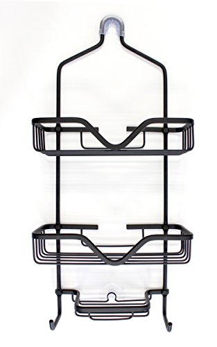 Splash Home Maui Aluminum Bathroom Organizer Shower Caddy, Hanging Head Two Shelf Plus Dish, Shower Rack Storage for Shampoo, Conditioner and Soap, Black