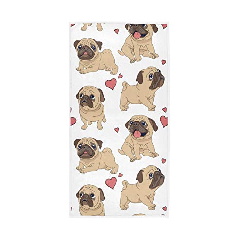 MOYYO Funny Cartoon Dogs Pugs Puppies Hand Towel Soft Highly Absorbent Large Hand Towels 15 x 30inch Fingertip Towels Bath Towel Multipurpose for Hand Face Bathroom Gym Hotel Spa