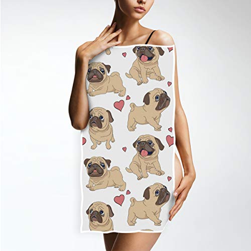 MOYYO Funny Cartoon Dogs Pugs Puppies Hand Towel Soft Highly Absorbent Large Hand Towels 15 x 30inch Fingertip Towels Bath Towel Multipurpose for Hand Face Bathroom Gym Hotel Spa